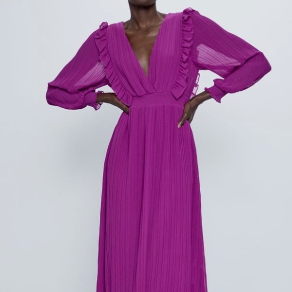 Zara | Dresses | Zara Purple Pleated Dress | Poshmark